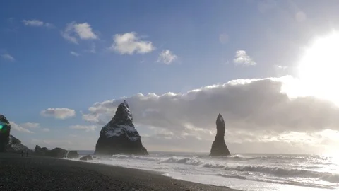 Iceland Black Sand Beach Reveal Basalt R... | Stock Video | Pond5