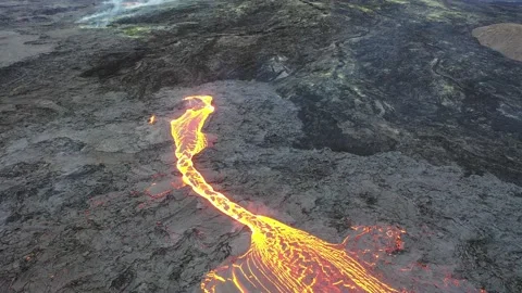 Iceland. Volcano eruption. Flowing lava ... | Stock Video | Pond5