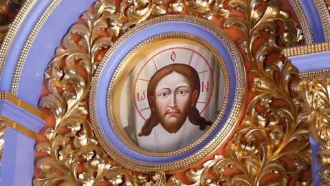 An Icon Of Jesus Christ With Gilded Deco... | Stock Video | Pond5