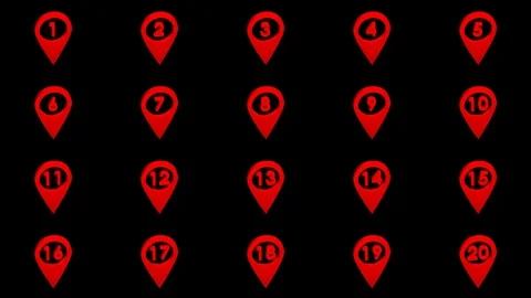 Icon pack of map pins with numbers 1 to ... | Stock Video | Pond5