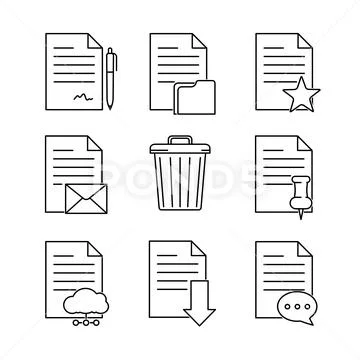 Icon set of documents symbols. Pictogram for web. Line stroke. Isolated ...