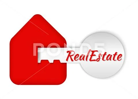 Icon under the logo, real estate, house and key in paper volumetric ...