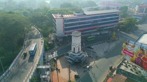 Iconic clock tower in kollam town, aeria... | Stock Video | Pond5