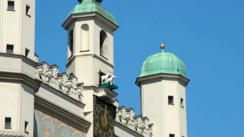 The iconic goats emerge from the Poznan ... | Stock Video | Pond5