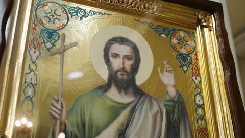 Iconic painting of Jesus Christ holding ... | Stock Video | Pond5