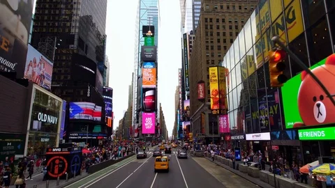 Iconic view drone shot of Time Square NY... | Stock Video | Pond5