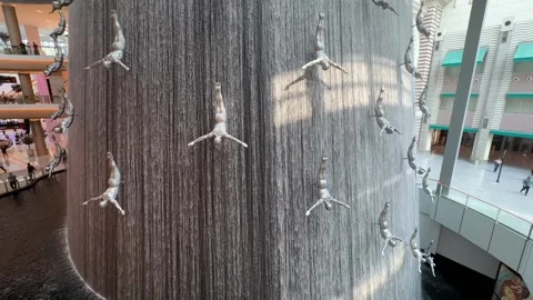 Iconic waterfall inside of Dubai Mall | Stock Video | Pond5