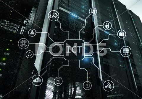 ICT - information and communications technology concept on server room ...