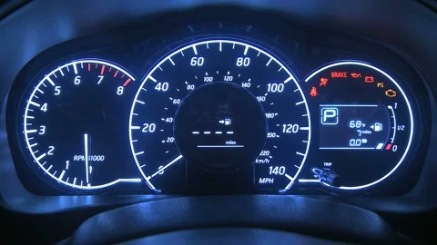 Illuminated dashboard speedometer and rp... | Stock Video | Pond5