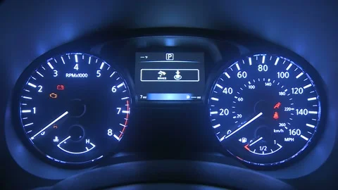 Illuminated dashboard speedometer and rp... | Stock Video | Pond5