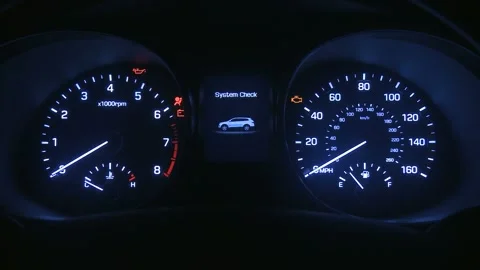 Illuminated dashboard speedometer and rp... | Stock Video | Pond5