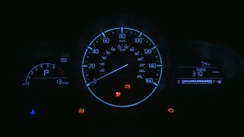 Illuminated dashboard speedometer and rp... | Stock Video | Pond5