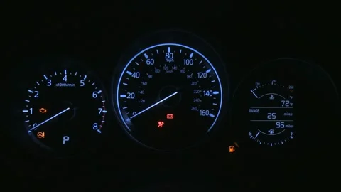 Illuminated dashboard speedometer and rp... | Stock Video | Pond5