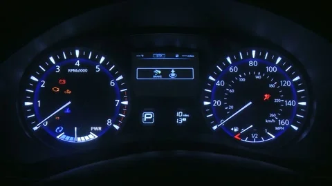 Illuminated dashboard speedometer and rp... | Stock Video | Pond5