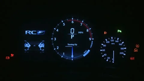 Illuminated dashboard speedometer and rp... | Stock Video | Pond5