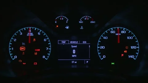 Illuminated dashboard speedometer and rp... | Stock Video | Pond5