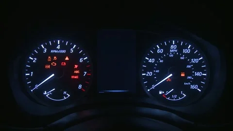 Illuminated dashboard speedometer and rp... | Stock Video | Pond5