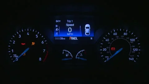 Illuminated dashboard speedometer and rp... | Stock Video | Pond5