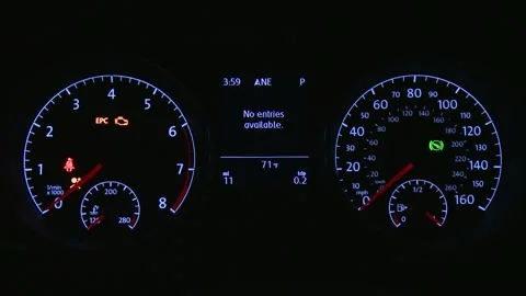 Illuminated dashboard speedometer and rp... | Stock Video | Pond5