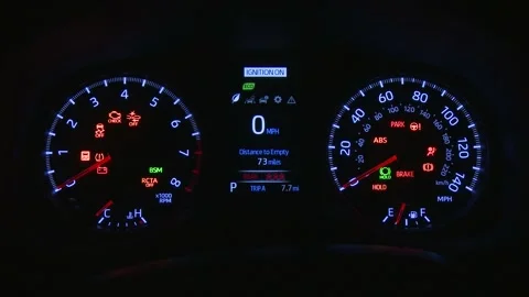 Illuminated dashboard speedometer and rp... | Stock Video | Pond5