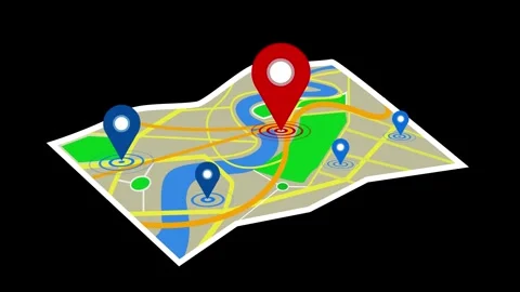 Illustrated Map with Location Pins Anima... | Stock Video | Pond5