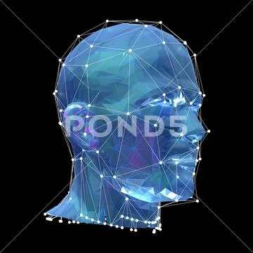 Illustration of a digital human head on a black background: Royalty ...