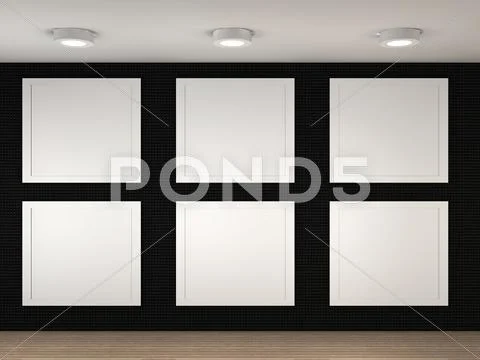 Illustration of a empty museum with 6 empty frames: Royalty Free #32963578