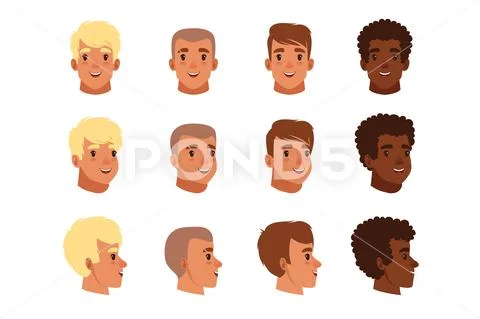 Illustration of men head avatars set with different haircuts. Classical ...
