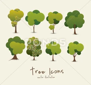 Illustration of tree icons with leaves, vector illustration ...