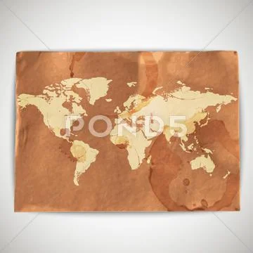 Illustration of world map on cardboard grunge background: Royalty Free ...