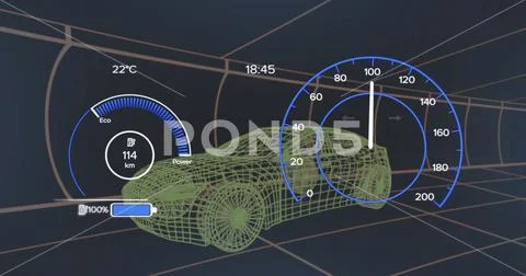 Image of 3d car model and speedometer over dark background Illustration ...