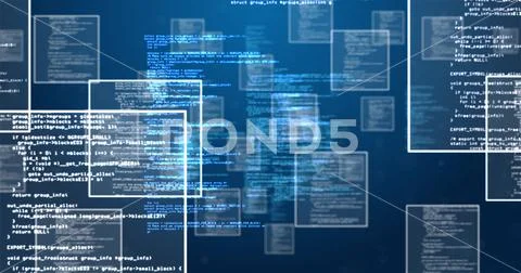 Image of digital information and white square on blue background ...