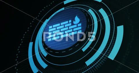 Image of firewall in processing circle on black background ~ Hi Res ...