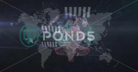 Image of icons, data and rotating brain over world map: Royalty Free ...