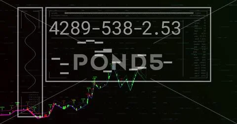 Photograph: Image of lines, changing numbers, loading bars and multiple graphs over black #274862367