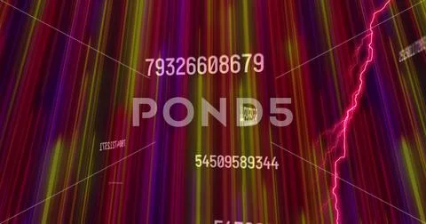Image of numbers and lightening on multicolour changing background ...
