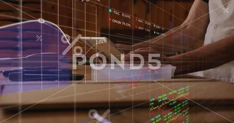 Photograph: Image of percentile symbols, trading boards, graphs ...