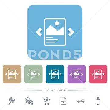 Image slideshow with captions flat icons on color rounded square ...