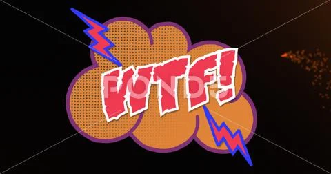 Image of wtf text over light trails on black background Illustration ...