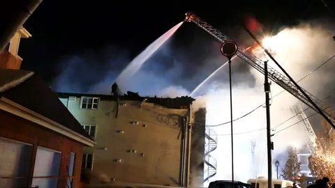 Impressive structure fire scene at night | Stock Video | Pond5