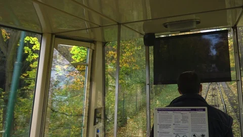 Inclined cable rail road ride uphill wit... | Stock Video | Pond5