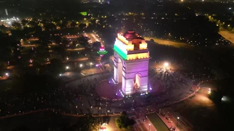 India Gate Aerial View Night city Sean | Stock Video | Pond5