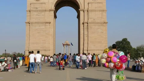 India Gate People Multicolored Balls 4k | Stock Video | Pond5