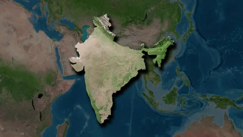 India map - extract. Shadow. Satellite. | Stock Video | Pond5