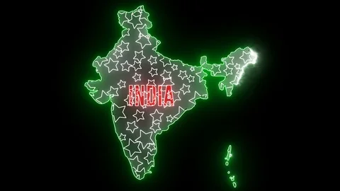 India map with neon lights. Abstract cre... | Stock Video | Pond5