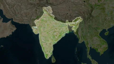 India map - solid. Glow. Satellite. | Stock Video | Pond5
