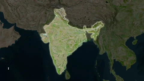 India map - solid. Glow. Satellite. Labe... | Stock Video | Pond5