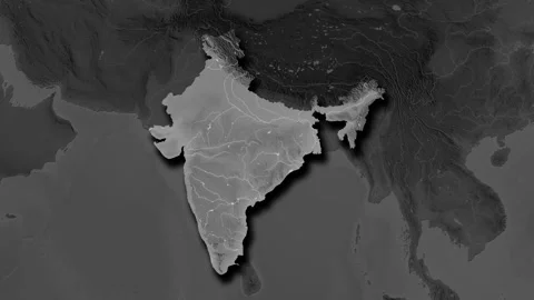 India map - solid. Shadow. Grayscale. La... | Stock Video | Pond5
