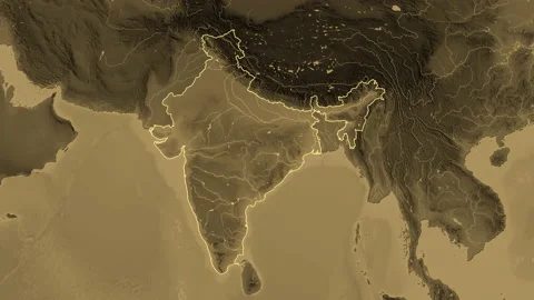 India map - zoom. Border. Sepia. | Stock Video | Pond5
