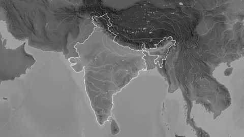 India map - zoom. Regions. Grayscale. | Stock Video | Pond5
